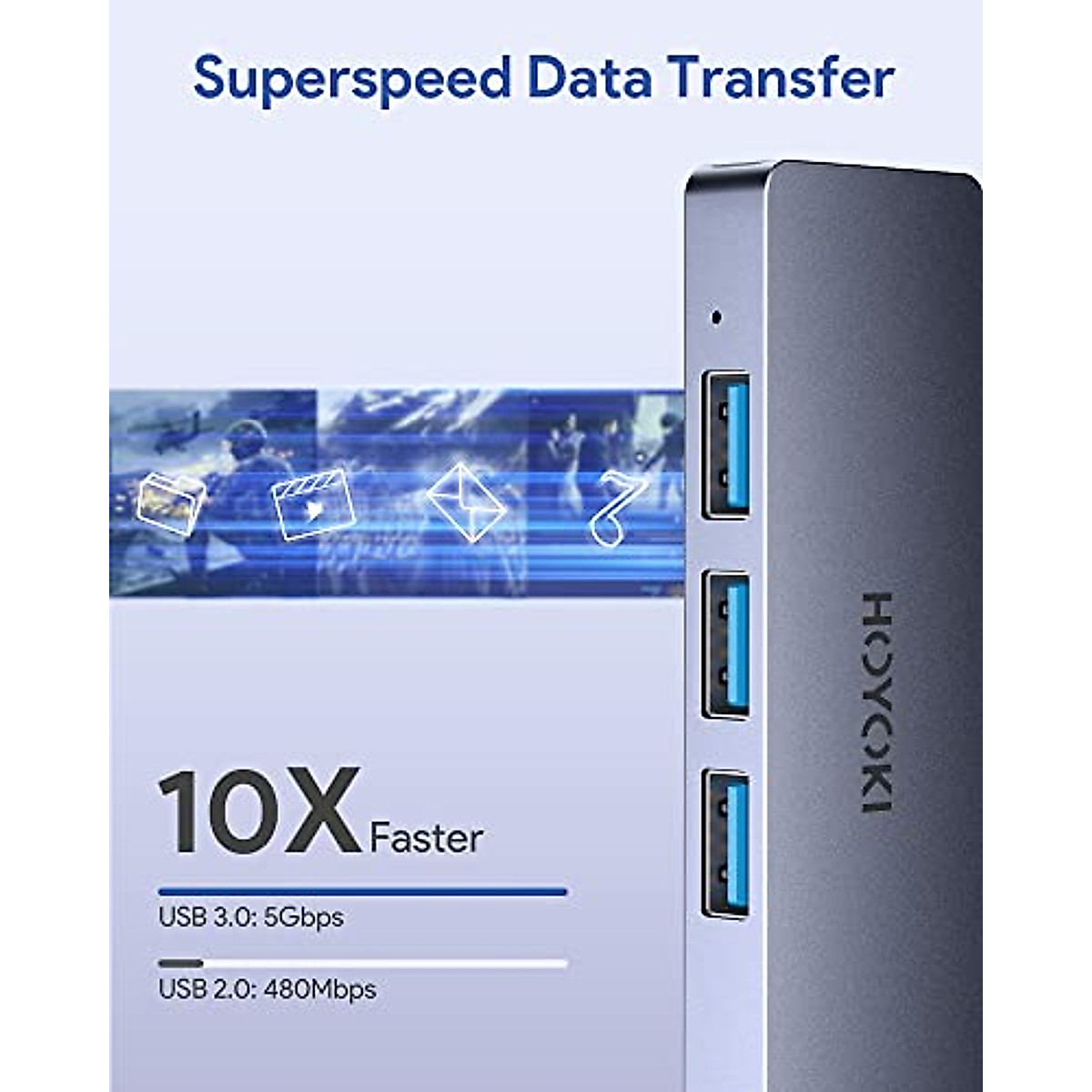 USB Hub for Laptop HOYOKI USB 3.0 Hub,Portable Aluminum Data USB Splitter with SuperSpeed 5Gbps Ultra-Slim USB Port Expander for MacBook Pro/Air, Dell, Chromebook 4