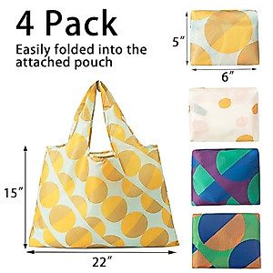FELIZROCA 4 Pack Reusable Grocery Bags Recycle Foldable Shopping Bag Multicolor Washable Kitchen Grocery Bag Lightweight (Pattern A)