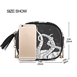ALAZA Women's Octopus Tentacles on Black Cross Body Bag Chain Shoulder Handbag Purse with Tassel