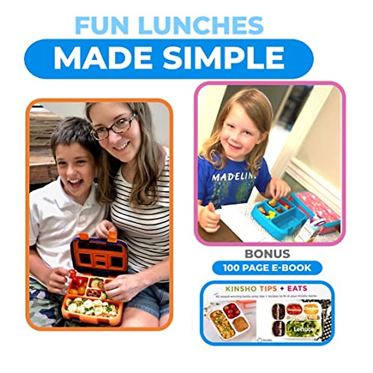 Bento Lunch Box for Kids Toddlers Boys Girls, 5 Portion Sections Secure Lid, Microwave Safe BPA Free Removable Tray, Pre-School Kid Daycare Lunches Snack Container, Unicorn Dinosaur 2 pack