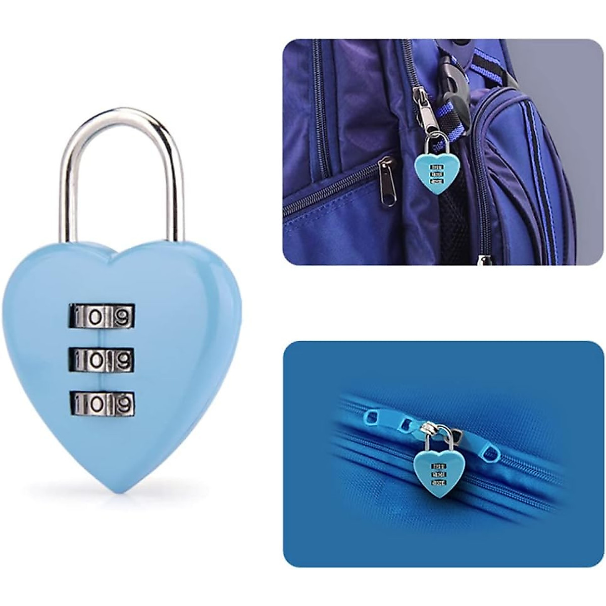 1Pc Blue Cute Mini Combination Lock 3 Digit, Love Heart Shape Password Code Locker Padlock for Indoor,Outdoor Combination Padlocks