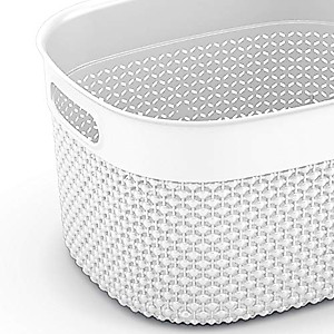 Curver Set of 8 Purl Small Decorative Plastic Organization and Storage Baskets Perfect Bins for Home Office, Closet Shelves, Kitchen Pantry and All Bedroom Essentials, 6.3QT/ 6L, White, 8 Count