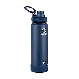 Takeya Actives Insulated Stainless Water Bottle with Insulated Spout Lid, 24oz, Midnight & Actives Insulated Stainless Steel Water Bottle with Spout Lid, 24 oz, Teal