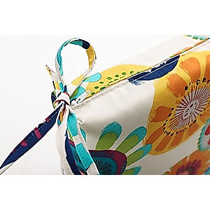 Pillow Perfect Bright Floral Indoor/Outdoor Sofa Setee Bench Swing Cushion with Ties Weather, and Fade Resistant, 18" x 45", Blue/Ivory Crosby