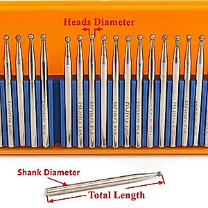 JINGLING Diamond Grinding Bits 1mm Spherical Head Carving Ball Bur Pack of 30Pcs