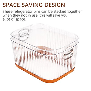 VECELO Refrigerator Organizers - Durable PET Storage Bins, Space Saving, Clear View, Contain Spill, Organizer for Kitchen, Laundry, Closet - Set of 2