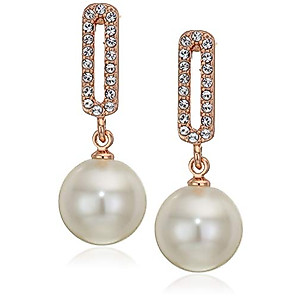 Crystalline Azuria Jewelry Simulated White Pearls Necklace Earrings Bracelet for Women Wedding Party Bridal and Bridesmaid Accessories Rose Gold Plated