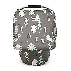 Baby-Car-Seat-Covers-ACRABROS Multifunctional Infant Car Seat Canopy,Nursing Cover Breastfeeding Scarf Soft Breathable Stretchy 360 Coverage,for Boys Girls,Gray