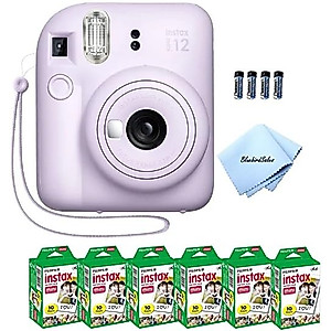 Fujifilm Mini 12 Instant Camera Starter Bundle: Includes Mini Film Value Pack (60 Sheets) + 4 Pack AA Batteries + Lens Cleaning Cloth (Lilac Purple)
