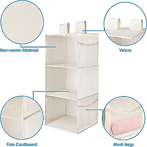 MAX Houser 3-Shelf Hanging Closet Organizers, Collapsible Closet Hanging Shelves for Camper, Nursery Hanging Organizers, Beige, 2-Pack