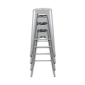 Flash Furniture Lily 30" High Metal Indoor Bar Stool in Silver - Stackable Set of 4