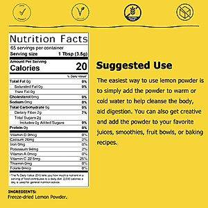 Orgnisulmte Lemon Powder,Whole Lemon Juice Freeze Dried Powder Strong Lemony Flavor 8 Oz