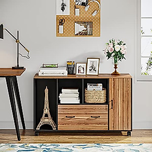 LITTLE TREE Rolling File Cabinet with Drawer and Door,Mobile Filing Cabinet with Storage Shelves and CPU Holder for Home Office,Living Room