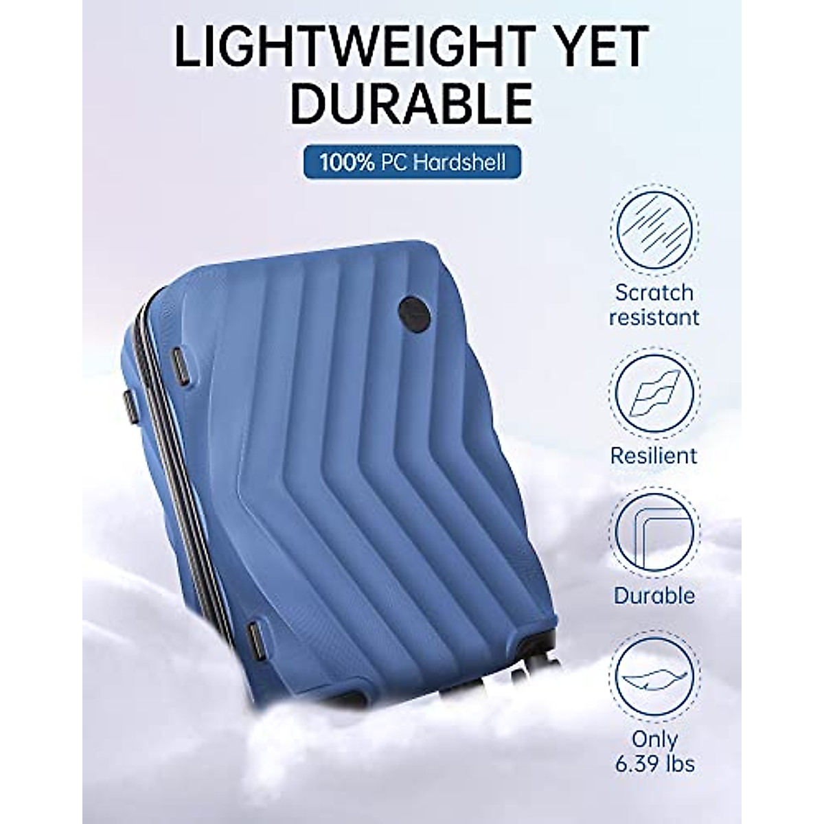 BAGSMART Carry On Luggage, 2 Piece Luggage Sets, PC Hardside Suitcase Airline Approved, 20 Inch Luggage with Spinner Wheels, Travel Luggage Hard Shell Suitcases Set with Duffle Bag for Men Women, Blue