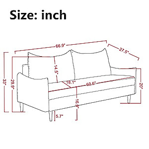 Gynsseh Modern Loveseat Sofa, 100% Polyester Upholstered Sofa Couch with Golden Metal Leg, 67" W Mid Century Love Seat Sofas for Living Room Bedroom Home Office (Purple)