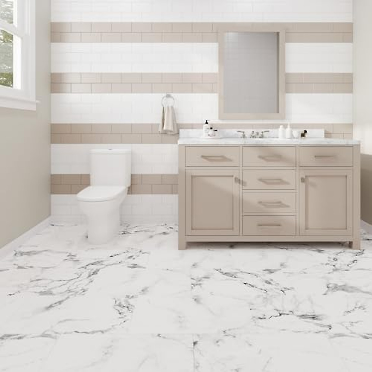 LUCiDA SURFACES Luxury Vinyl Flooring Tiles-Interlocking Flooring for DIY Installation-8 Stone-Look Planks-Calacatta-TerraCore-16 Sq. Feet, Box of 8 Tiles