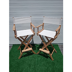 2 Pack 30" Director's Chair Natural Oak Frame-with White Canvas, Bar Height