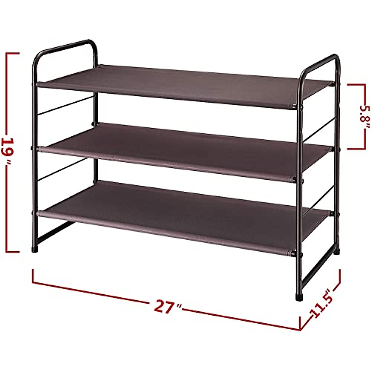 Simple Trending 3-Tier Stackable Shoe Rack, Expandable & Adjustable Fabric Shoe Shelf Storage Organizer, Bronze