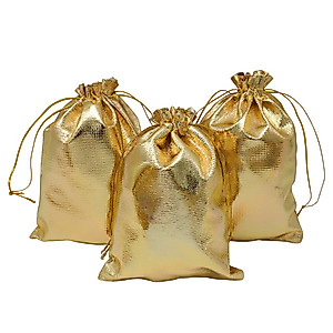 HRX Package Gold Gift Bags Drawstring 100pcs, 5 x 7 inches Jewelry Pouches Party Favor Goody Bags for Wedding Birthday Christmas Candy Bar