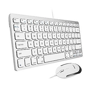 Macally USB Wired Keyboard and Mouse Combo for Mac and PC - Save Space with a Compact Small Mac Keyboard and Mouse for MacBook Pro/Air, iMac, Mac Mini/Pro - Compatible Apple Keyboard and Mouse