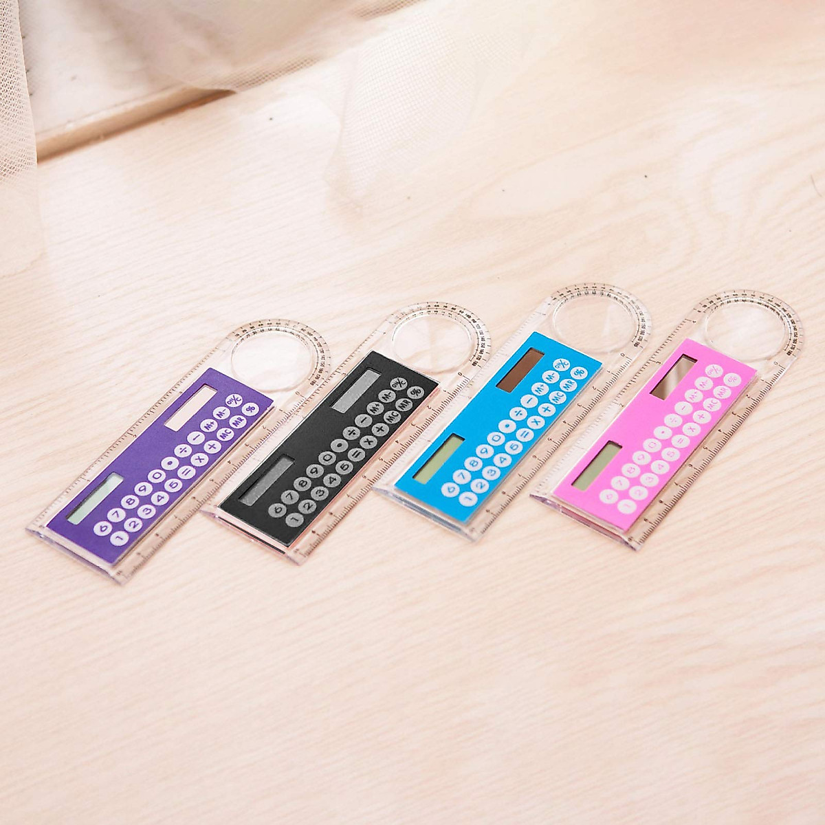 3 in 1 Calculators Mini Pocket Basic Calculator with Magnifier Solar Transparent Ruler Calculator Digital Desktop Calculator for Kids Student School Supplies Silver