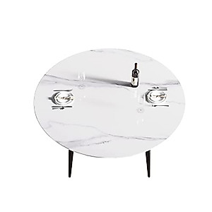 59.05" Round Dining Table for 8 People, Artificial Marble Stone Kitchen Table Modern Dining Room Table with Black Metal Legs, for Living Room, Dining Room (Not Including Chairs)