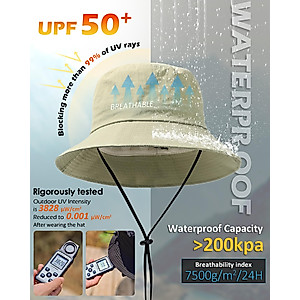 Waterproof Bucket Hat for Women Men Rain Hat UPF 50+ Wide Brim Boonie Sun Hat Foldable Summer Floppy Beach Fishing Safari Hat Light Green