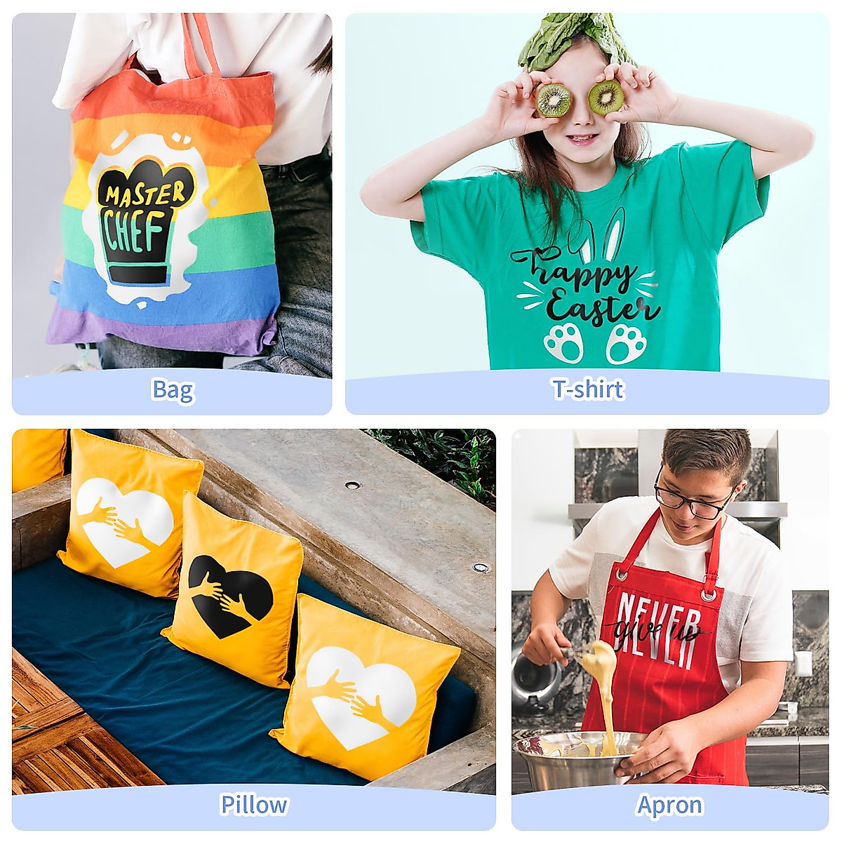 VinylRus Heat Transfer Vinyl-12” x 50ft Black and White Iron on Vinyl Roll for Shirts, HTV Vinyl for Silhouette Cameo, Cricut, Easy to Cut & Weed