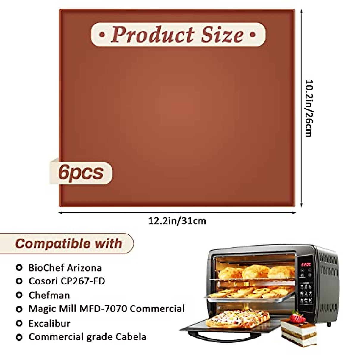 6PCS Silicone Dehydrator Sheets with Edge, Anglecai 12.2 x 10.2 Inch Silicone Dehydrator Mats Compatible with Cosori CP267-FD, Nonstick Dehydrator Trays Liner for Fruits Meat Vegetables