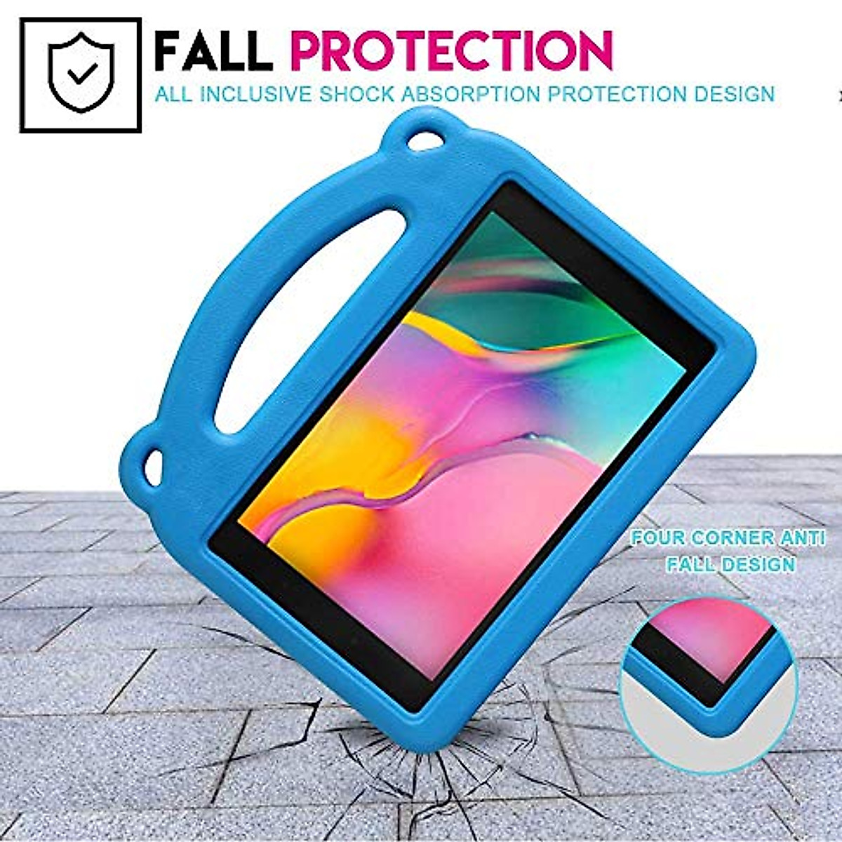FIREVASE Tablet Case for Samsung Galaxy Tab A 8.0 Inch,2019 SM-T290/T295, EVA Protective Case Shock Absorption Convertible Built-in Handle Lightweight Child Protective Case with Shoulder Strap (Blue)