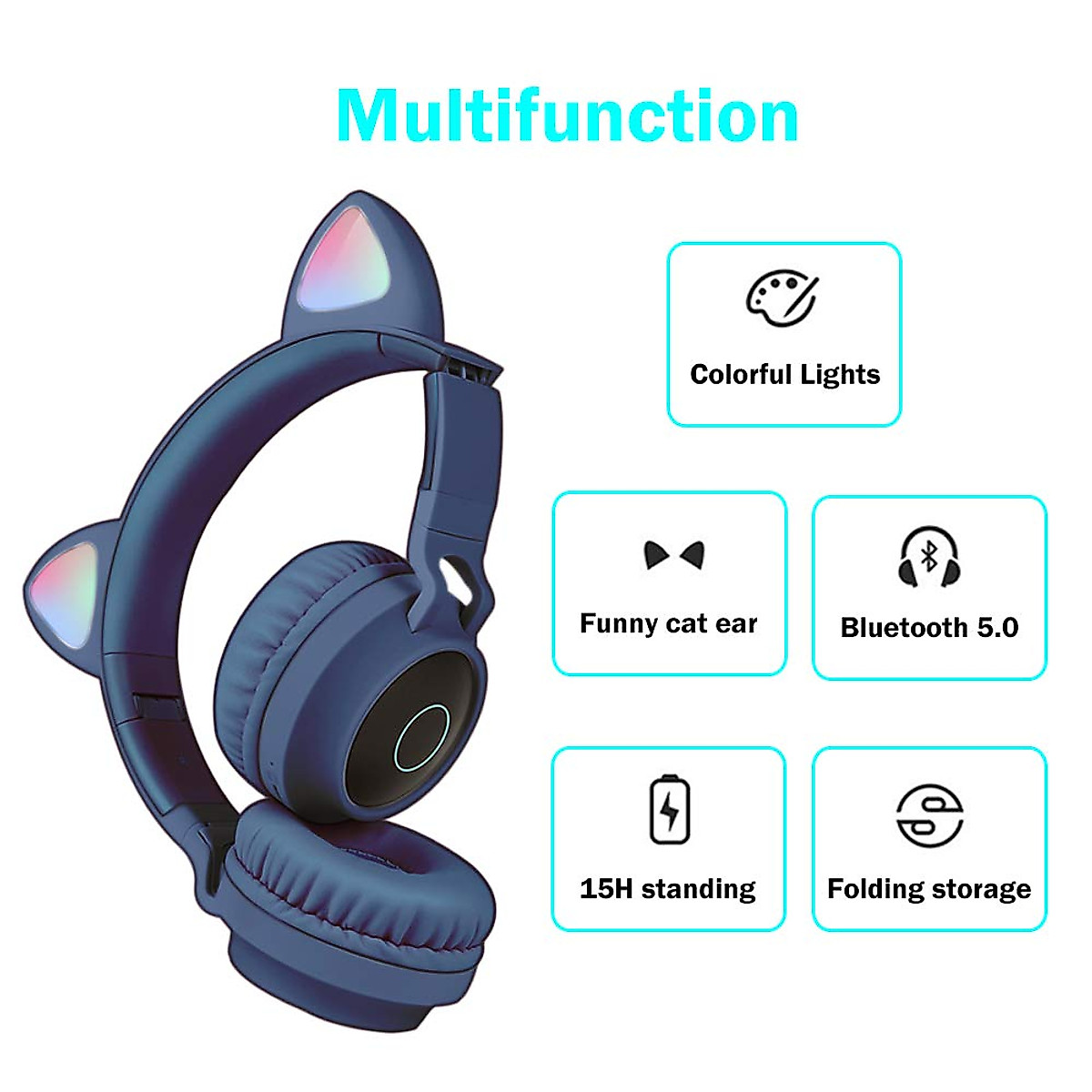 Viwind Kids Bluetooth Headphones,Wireless Over-Ear Headphones with Microphone,Cat Ear Headset with SD/TF Slot,Stereo Sound,Wireless & Wired Mode for Girls,Boys, Children,Teens, Student-Green