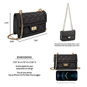 SG SUGU Small Quilted Crossbody Bag, Trendy Designer Shoulder Bag, Phone Wallet Purse for Women (Black)