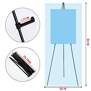 2 Pack Easel Stand for Display Wedding Sign & Poster - 63 Inches Tall Easels for Display - with Bag Collapsable Portable Poster Easle - Large Floor Adjustable Metal Easel Tripod Black