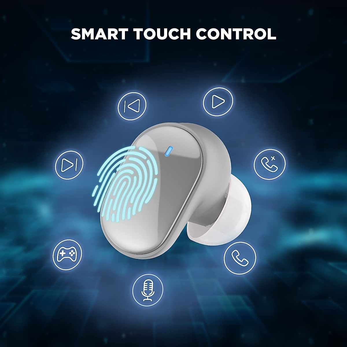 HTC True Wireless Earbuds 7 Bluetooth 5.3, in-Ear Headphones Noise Cancelling for Gaming, Exercising - 40ms Ultra Low Latency/22H Playtime/Game Modes/10mm Driver/Built-in Microphone -Gray