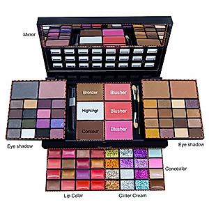 All in One Makeup Kit for Women Full Kit, 74 Colors Professional Makeup Gift Set, Include 36 Eyeshadow, 16 Lip Gloss, 12 Glitter Cream, 4 Concealer, 3 Blusher, 2 Highlight and Contour, 1 Bronzer