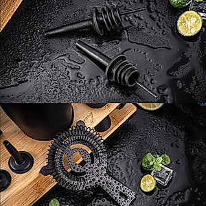 Soing 11-Piece Black Bartender Kit,Perfect Home Cocktail Shaker Set for Drink Mixing,Stainless Steel Bar Tools with Stand,Velvet Carry Bag & Cocktail Recipes Cards (Black)