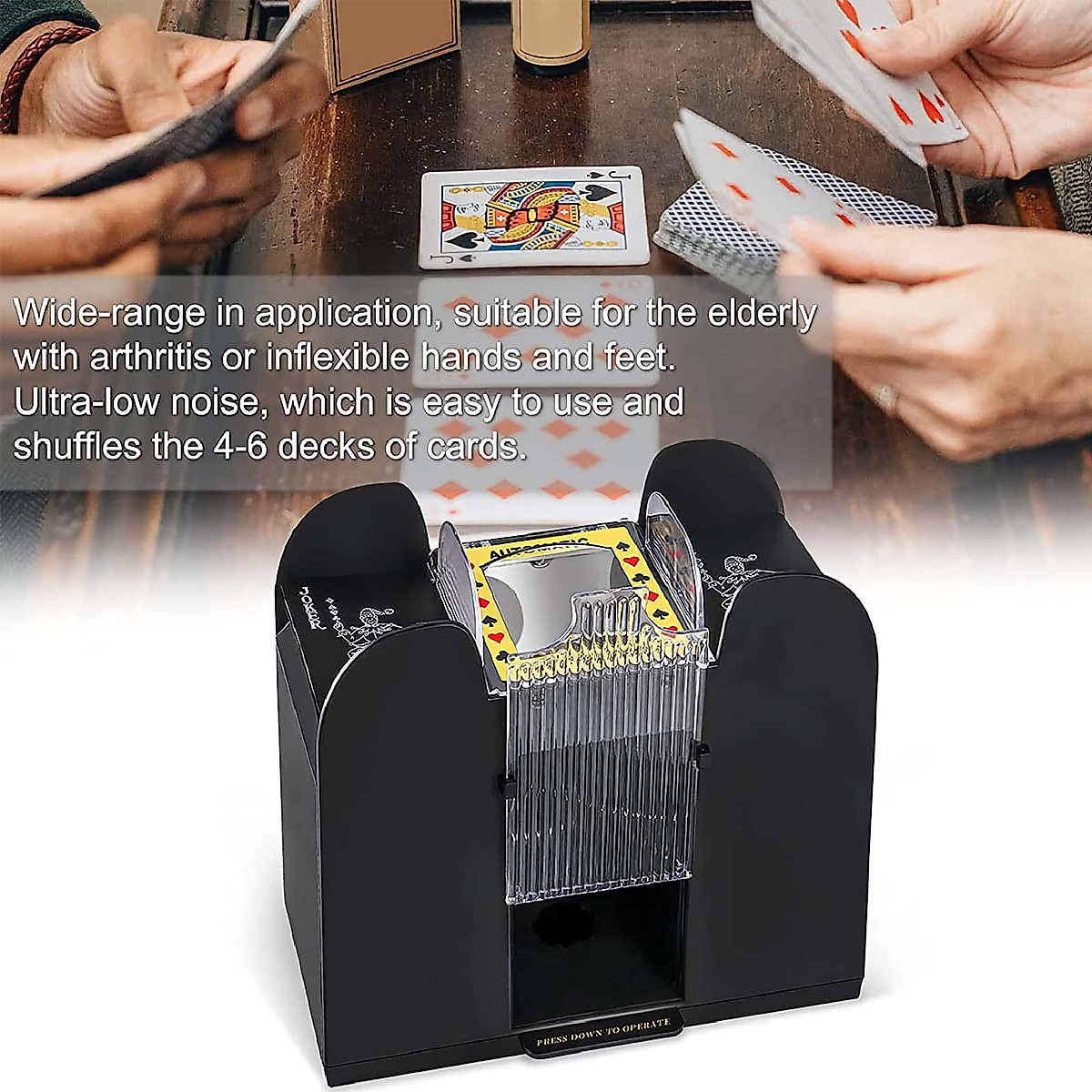 JFF 6 Deck Electric Shuffler Suitable for Blackjack and Card Games Quiet, Easy to Use USB/Battery Powered Automatic Card Mixer, Casino Equipment Poker