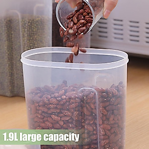 Ksheria 2 Pcs Grain Storage Jar with Measuring Cup Organiser Food Storage Organiser Dry Goods Sealed Jar Rice Bucket, Kitchen Organiser for Cereals, Flour, Rice and More, Grain Dispenser. (1.9L)
