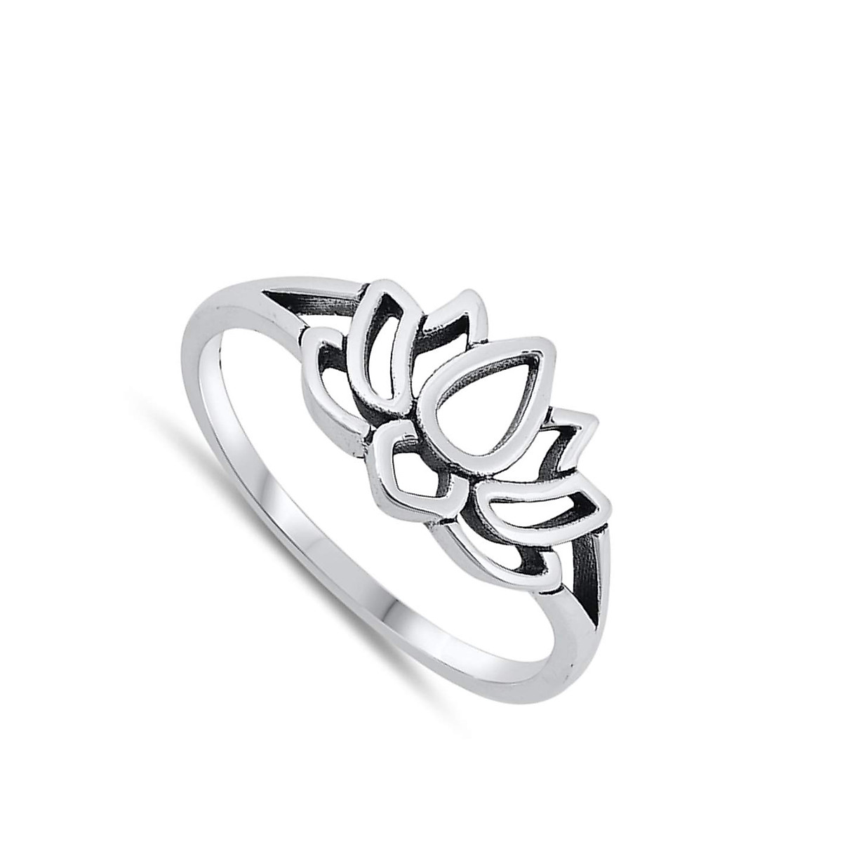 Oxidized Lotus Flower Leaf Yoga Blossom Ring 925 Sterling Silver Band Size 12