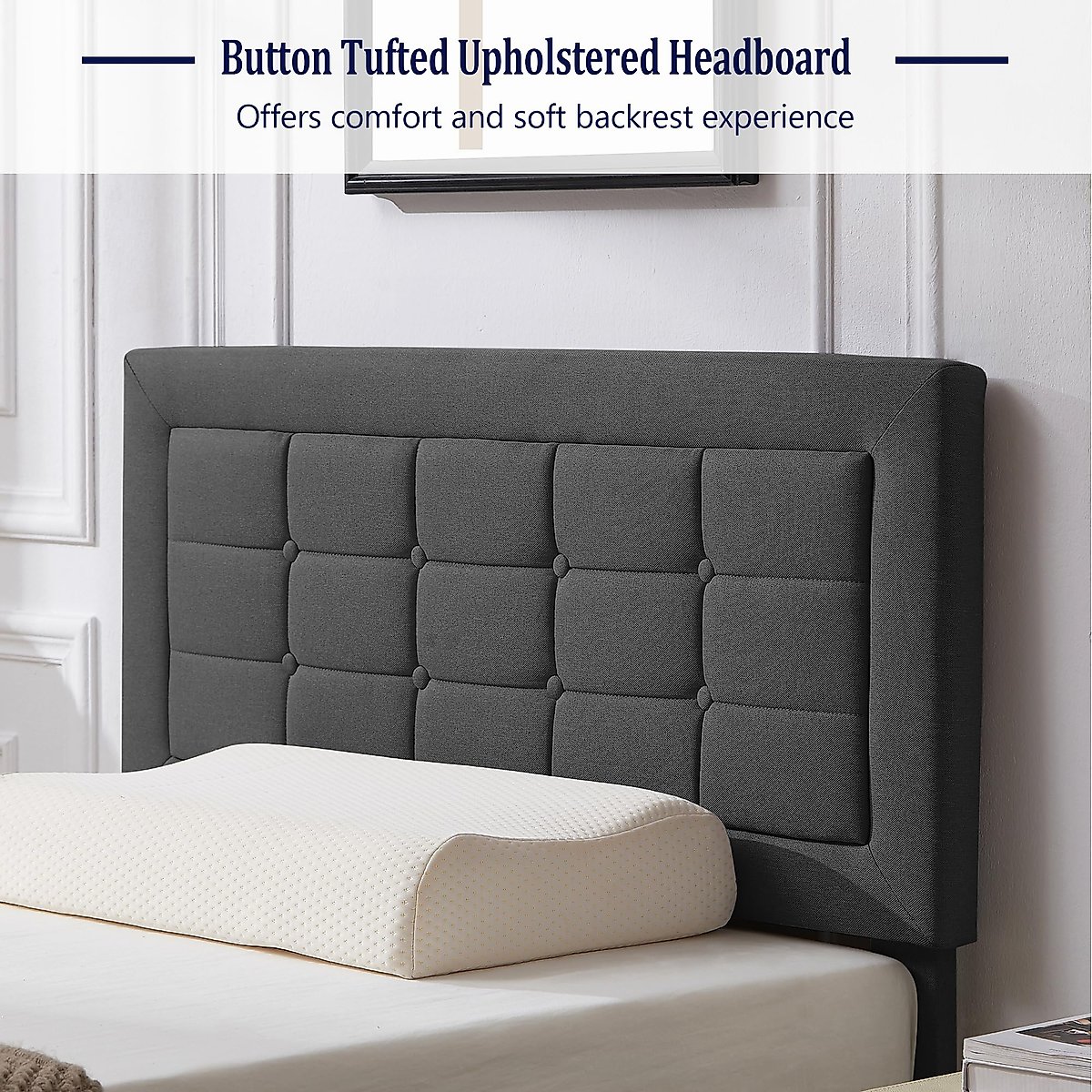 VECELO Twin Size Upholstered Bed Frame with Height Adjustable Fabric Headboard, Heavy-Duty Platform Bedframe/Mattress Foundation/Strong Wood Slat Support/No Box Spring Needed, Dark Gray