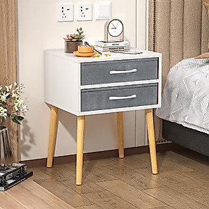 LIONONLY Nightstand with Drawer, Modern White Night Stand with Solid Wood Legs, Bedside Tables Bedroom Nightstand Side Tables with Storage Shelf for Bedroom Furniture,Ideal for Home