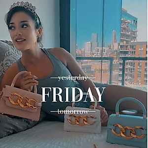 Mila Moya Luxury Leather Top-Handle Bag | 8x3x9 inch | Women Purse with Gold Color Chain (Pink)