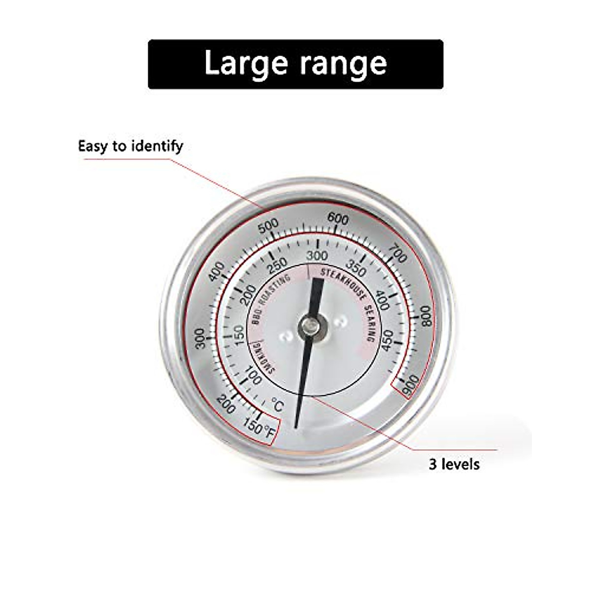 BBQ Grill Thermometer for Kamado Joe Barbecue Charcoal Grill 3 1/4" Inch Waterproof Large Surface Stainless Steel 150°F-900°F Wide Range Cooking Thermometer