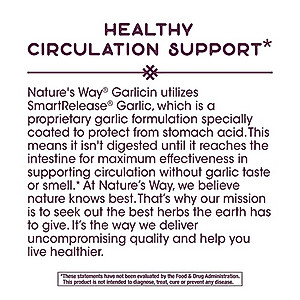 Nature's Way Garlicin Cardio SmartRelease Garlic, Healthy Circulation Support*, 180 Vegan Tablets