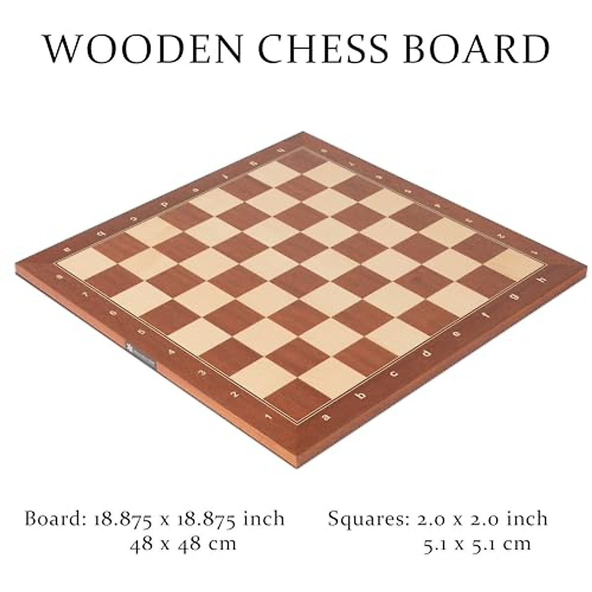 A&A 18.875" Professional Wooden Tournament Chess Board/Mahogany & Maple Inlaid /2.0" Squares w/Notation
