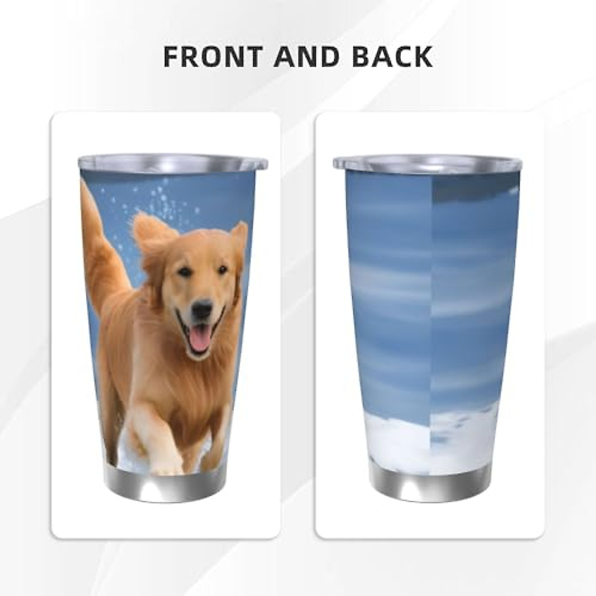 NHJKLWQSZ Golden Retriever Dogs 20oz Stainless Steel Tumbler With Lid And Straw, Double Wall Vacuum Insulated Coffee Mug Travel Cups Leak-Proof Lid For Hot And Cold Drinks, Metal Straws And Brush