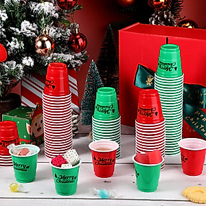Lounsweer 100 Pcs Christmas Plastic Shot Glasses Shot Cups 2 oz Disposable Shot Cups Mini Party Shot Glasses for Bachelorette Birthday Drinking Tasting Serving Snack Samples Cup