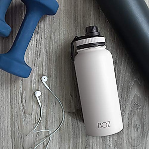 BOZ Stainless Steel Water Bottle XL (1 L / 32oz) Wide Mouth, BPA Free, Vacuum Double Wall Insulated (Ivory White)