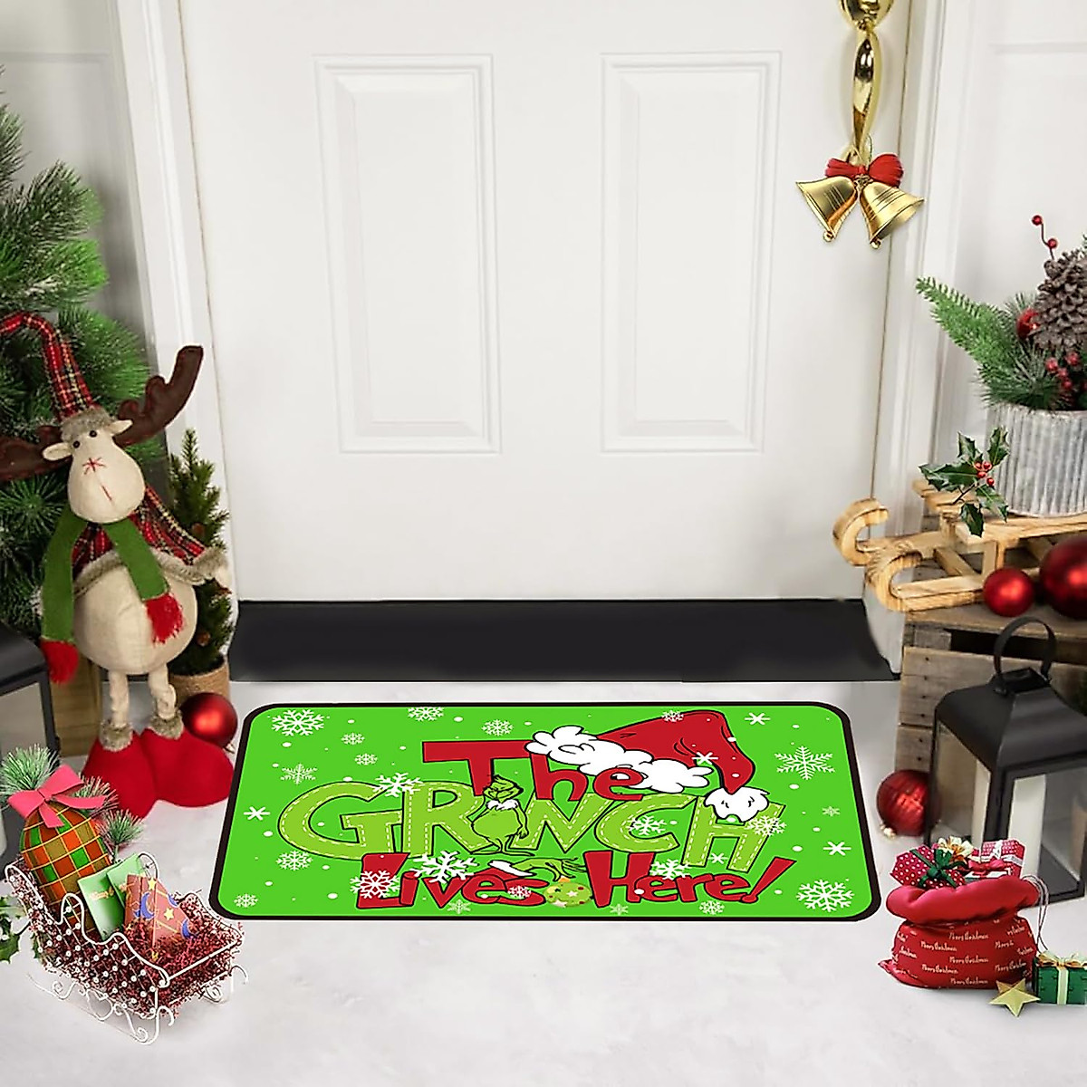 Christmas Decorative Kitchen Mats Set of 2,Grin Christmas Kitchen Decoration,Non Slip Absorbent Kitchen Mat Waterproof Runner Rug for Laundry Room and Sink 17x 29,17x48 Inches