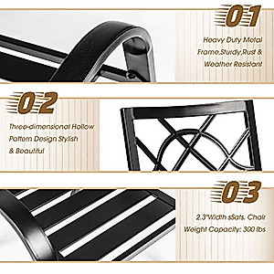 Oakcloud 2 Pieces Patio Wrought Iron Chairs, Metal Outdoor Dining Set, Stackable Bistro Chairs with Armrest for Garden Backyard, 300 LBs, Black